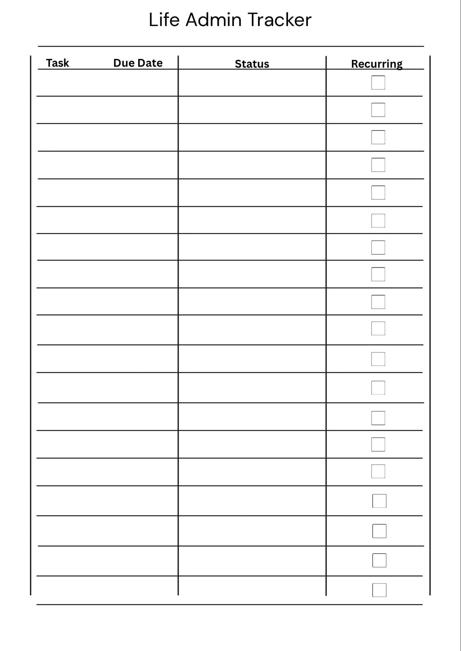 Life Admin Tracker | Printable Organizer for Due Dates, Recurring Tasks ...