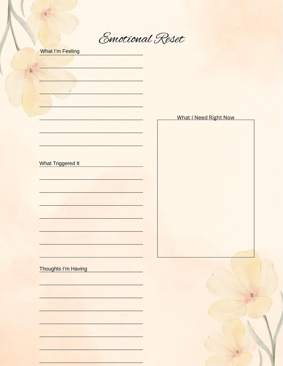 Emotional Reset Journal Page | Mental Wellness & Self Reflection ...