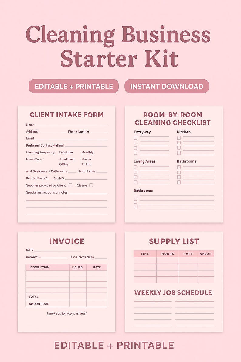 Cleaning Business Starter Kit | Editable Templates for House Cleaners ...