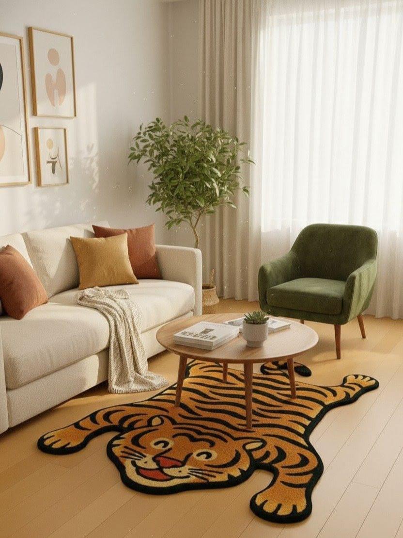 Modern Handmade Tiger Shaped Carpet Rug – Playful Animal Print Home ...