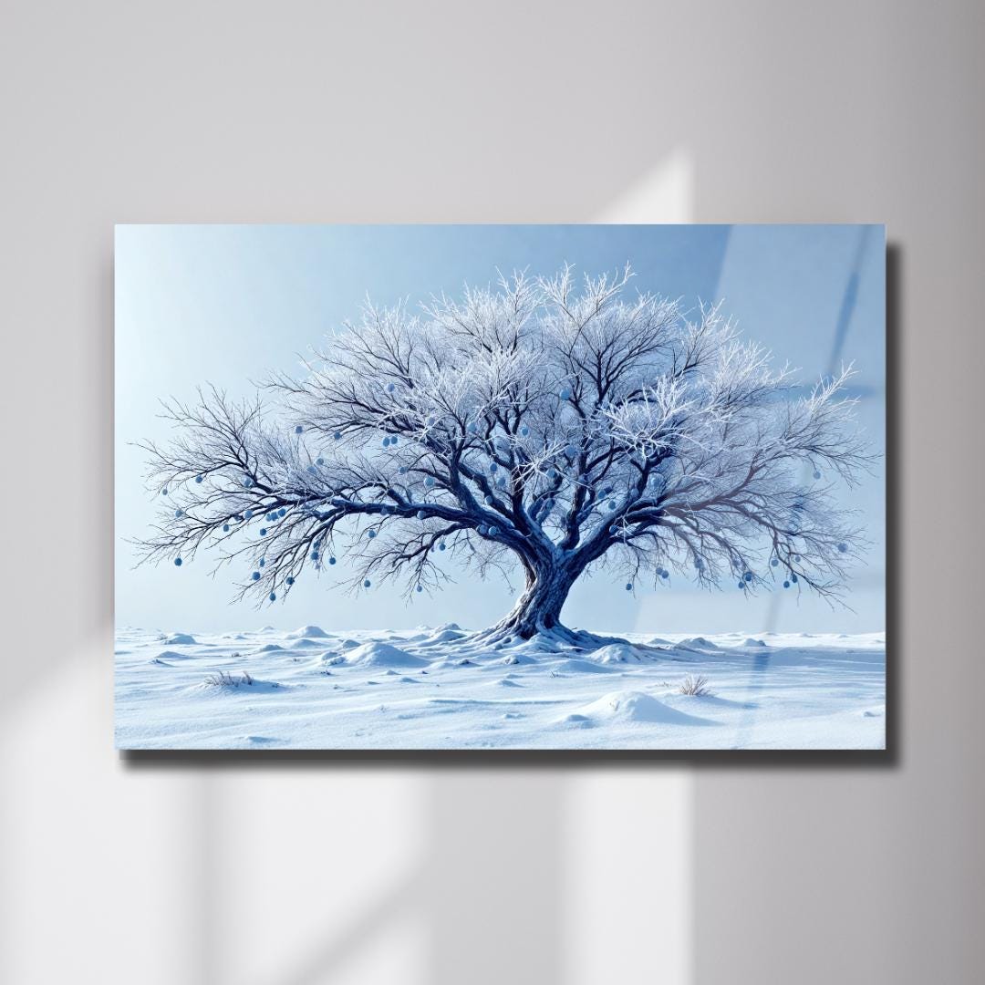 Blue Tree Tempered Glass Wall Art: Winter Tree Wall Art, Winter Wall ...