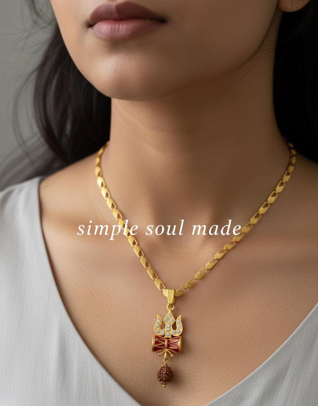 Gold Plated Lord Shiva Trishul Pendant Necklace, Rudraksh Bead - Etsy