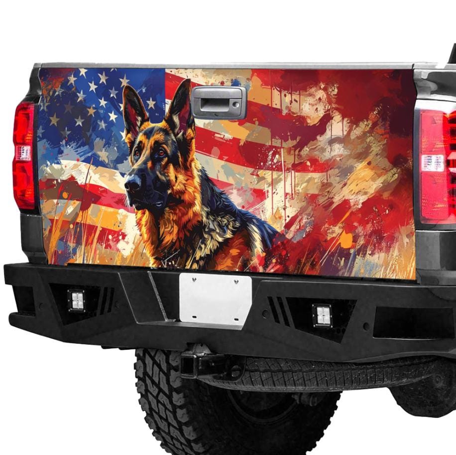 German Shepherd Dog Patriotic US Flag Tailgate Wrap Car, German ...