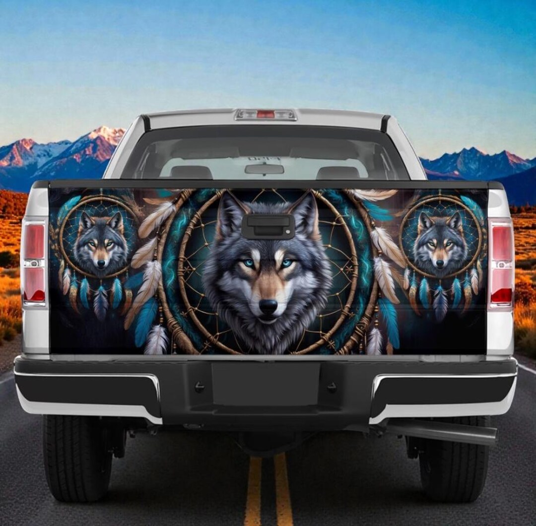 Winter Wolf Dreamcatcher Tailgate Wrap Car, Mountain Wolf Tailgate Wrap ...