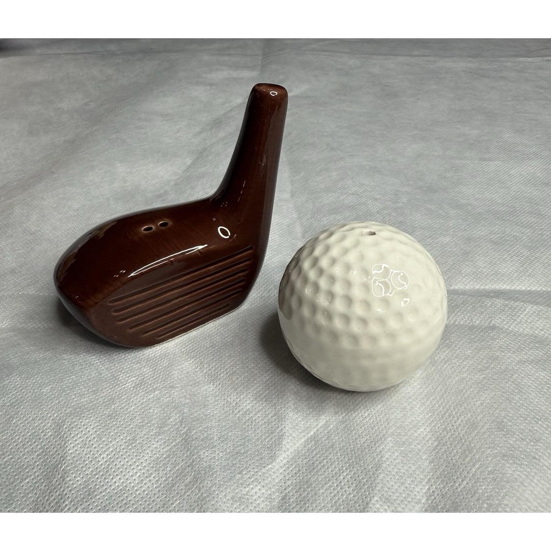 Vintage Ceramic Golf Ball & Club Salt Pepper Shaker Set Glazed Kitchen ...