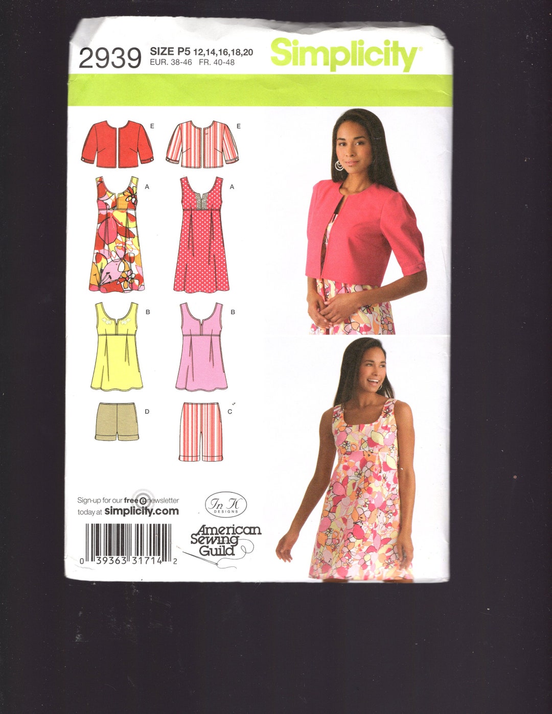 Simplicity 2939 Size 12-20 Crop Top Jacket, Dress, Top, Shorts - Etsy