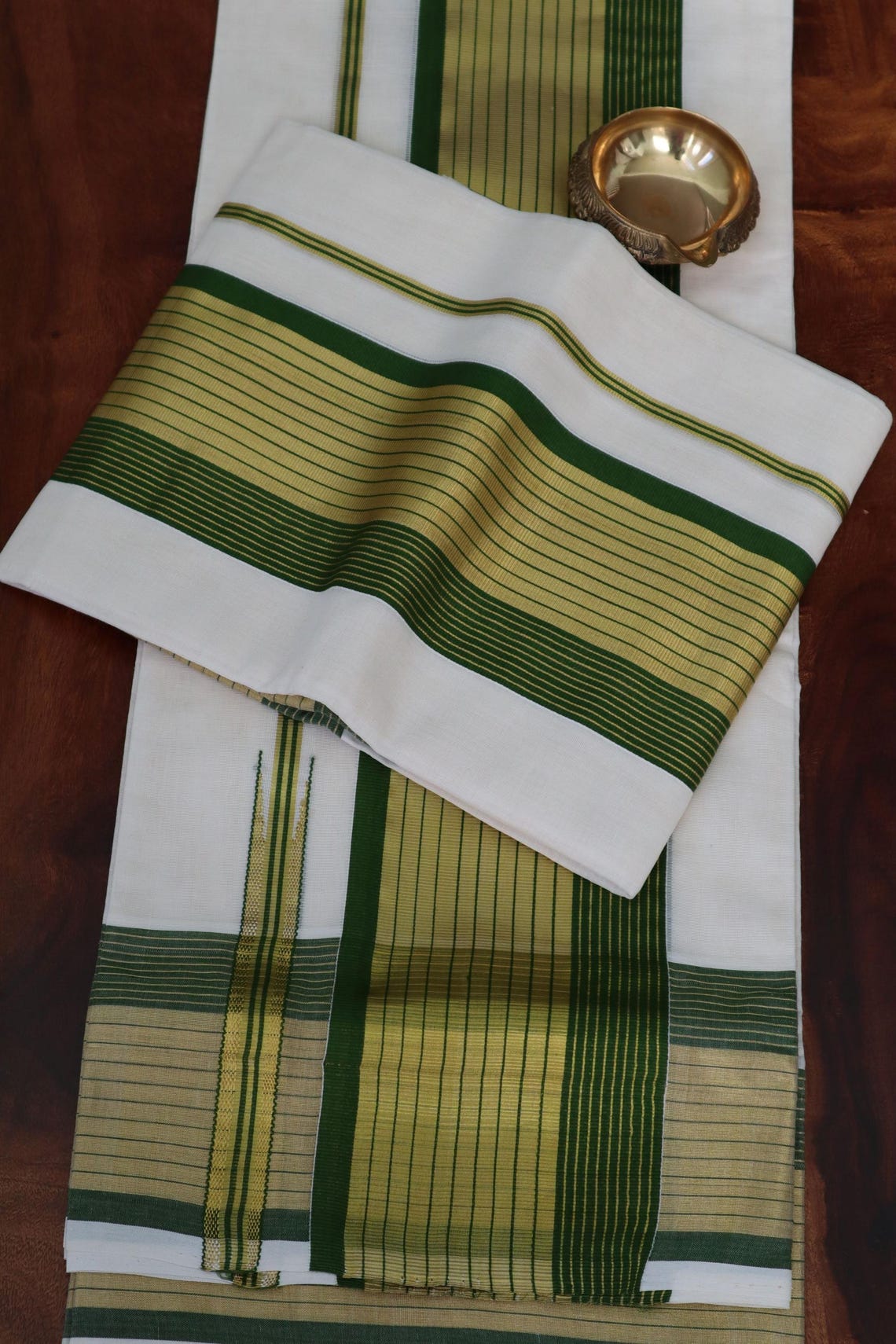 Balaramapuram Handloom, 2 Piece Kasavu Set With Golden Jari | Pure ...