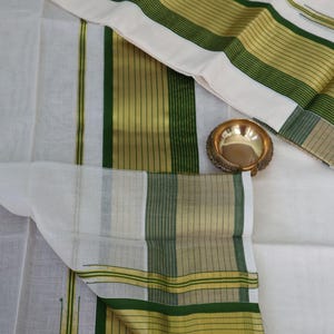 Balaramapuram Handloom, 2 Piece Kasavu Set With Golden Jari | Pure ...