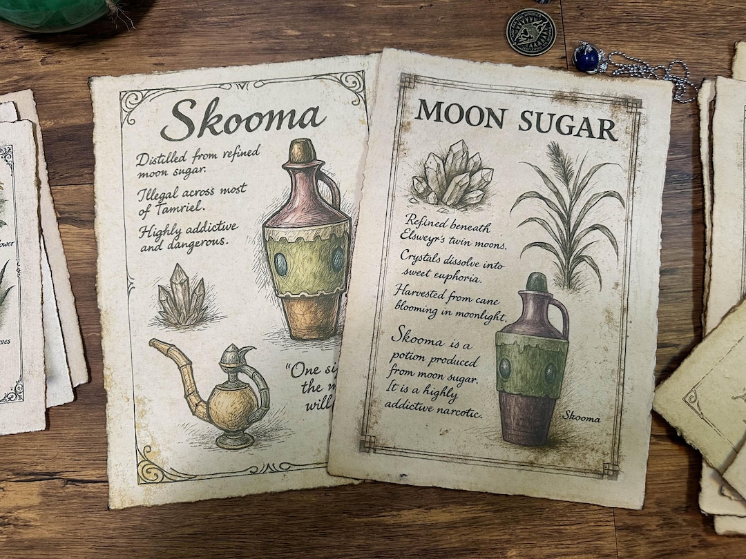 Elder Scrolls Art Print Set: Skooma and Moon Sugar on Vintage Cotton ...