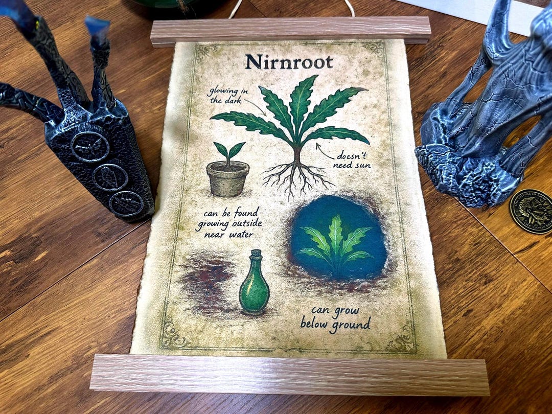 Nirnroot on Vintage Cotton Parchment | Elder Scrolls Inspired Wall Art ...