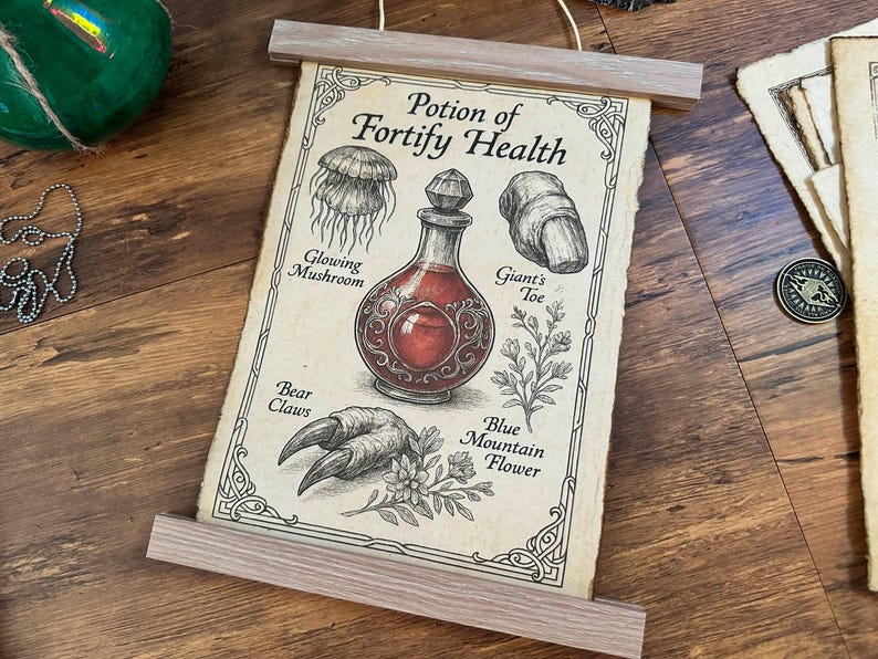 Skyrim Potion of Fortify Health Art: Vintage Cotton Parchment Scroll - Etsy