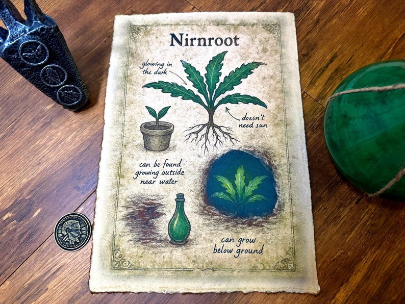 Nirnroot on Vintage Cotton Parchment | Elder Scrolls Inspired Wall Art ...