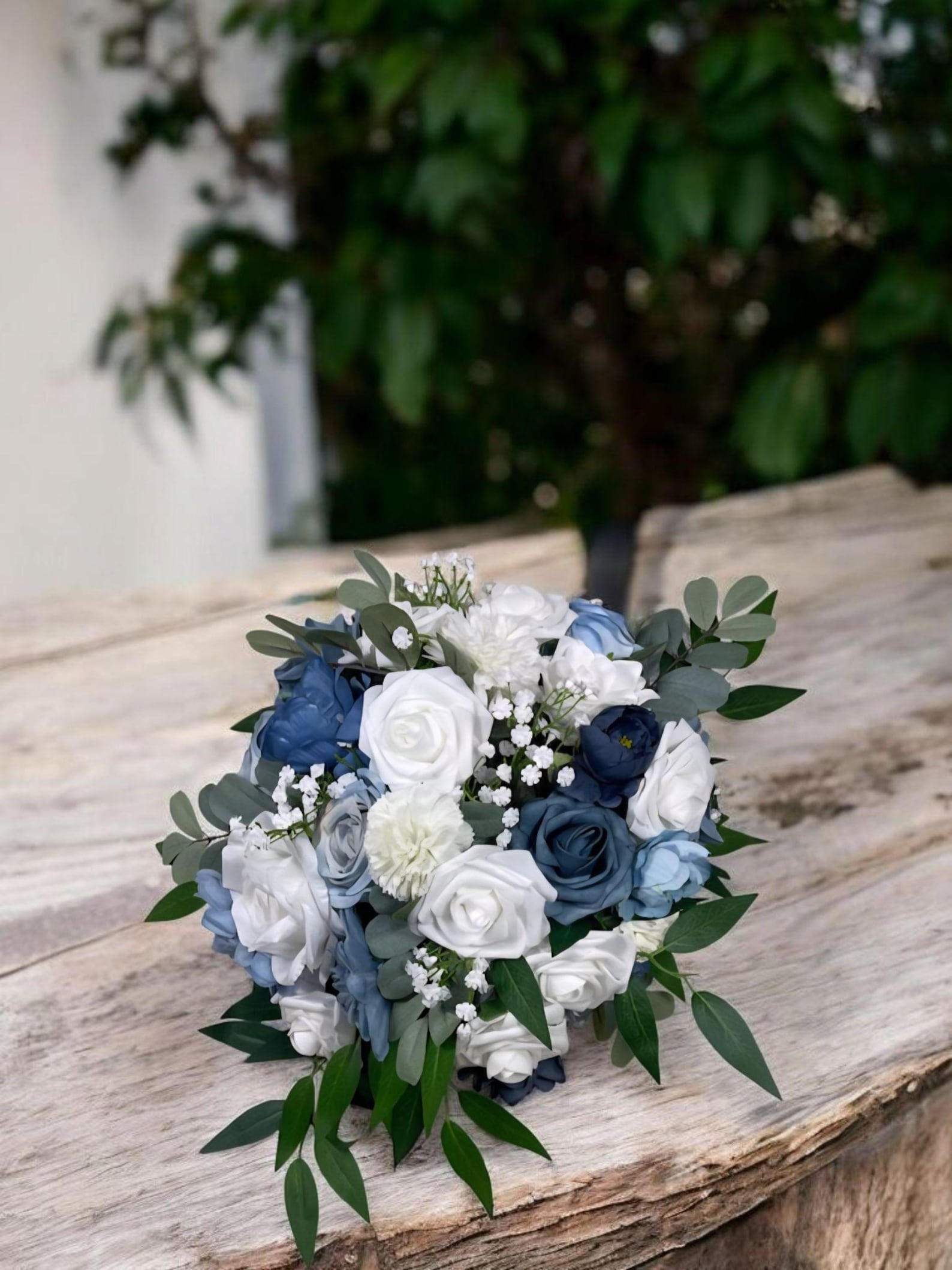 Elegant Navy and White Wedding Bouquet With Lush Greenery - Etsy