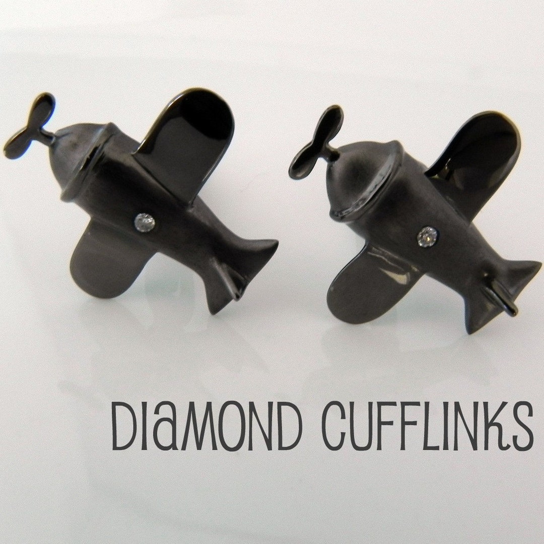 Airplane Cufflinks With Diamonds, Sterling Silver Cufflinks, Unique ...