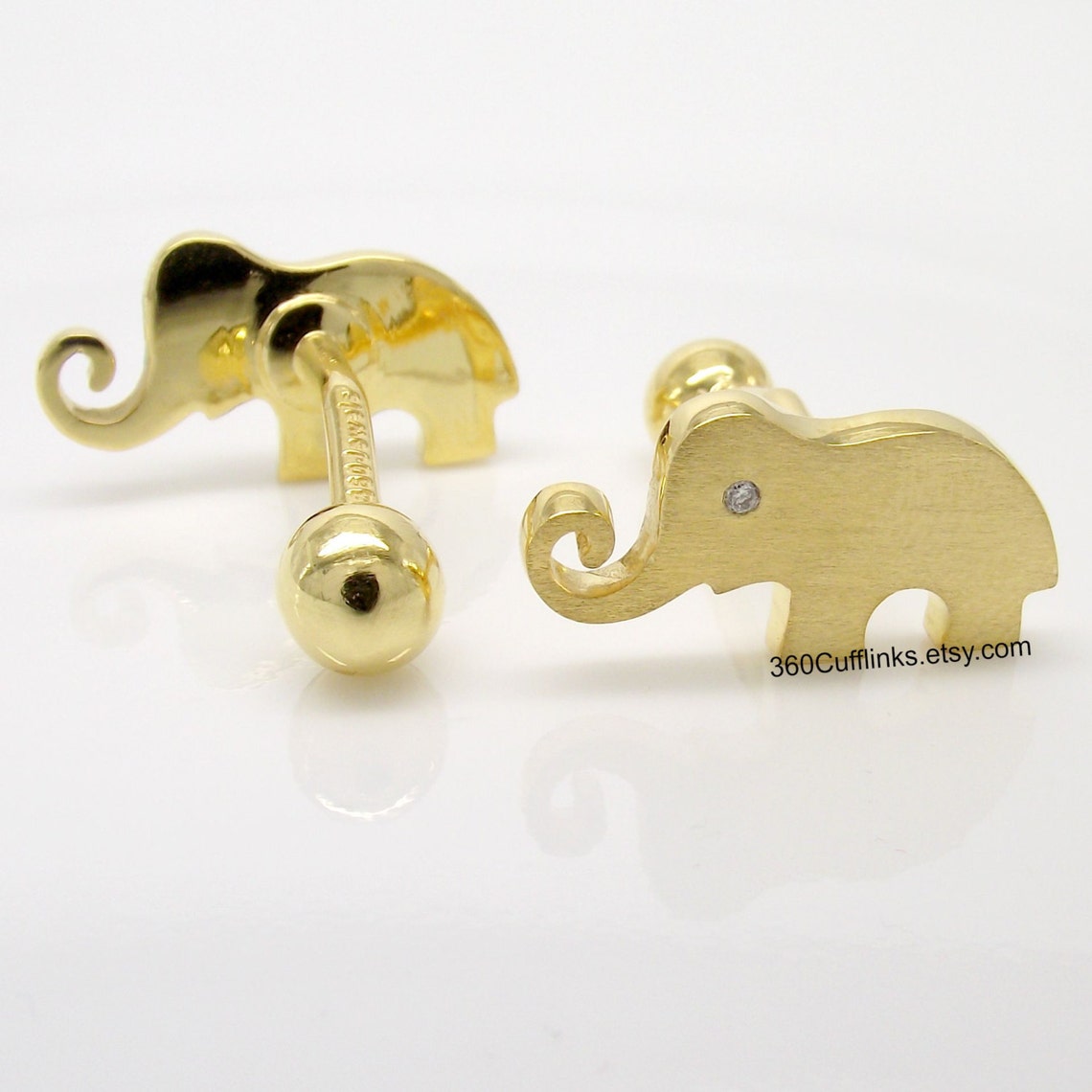 Elephant Cufflinks With Diamond Eyes - Yellow Gold Plated Over Sterling ...