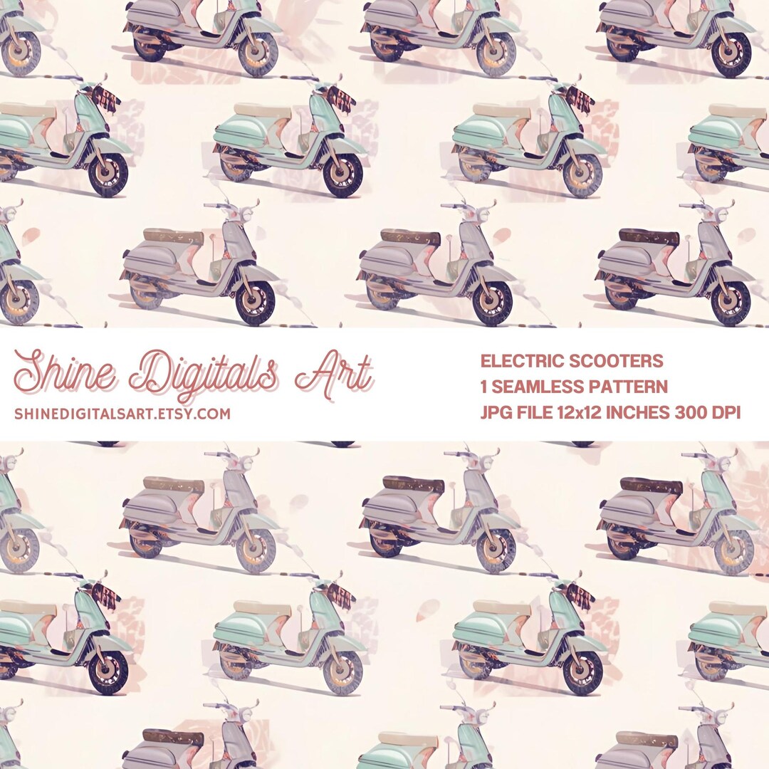 Mint and Lilac Electric Scooters Seamless Pattern, Scooter Digital ...