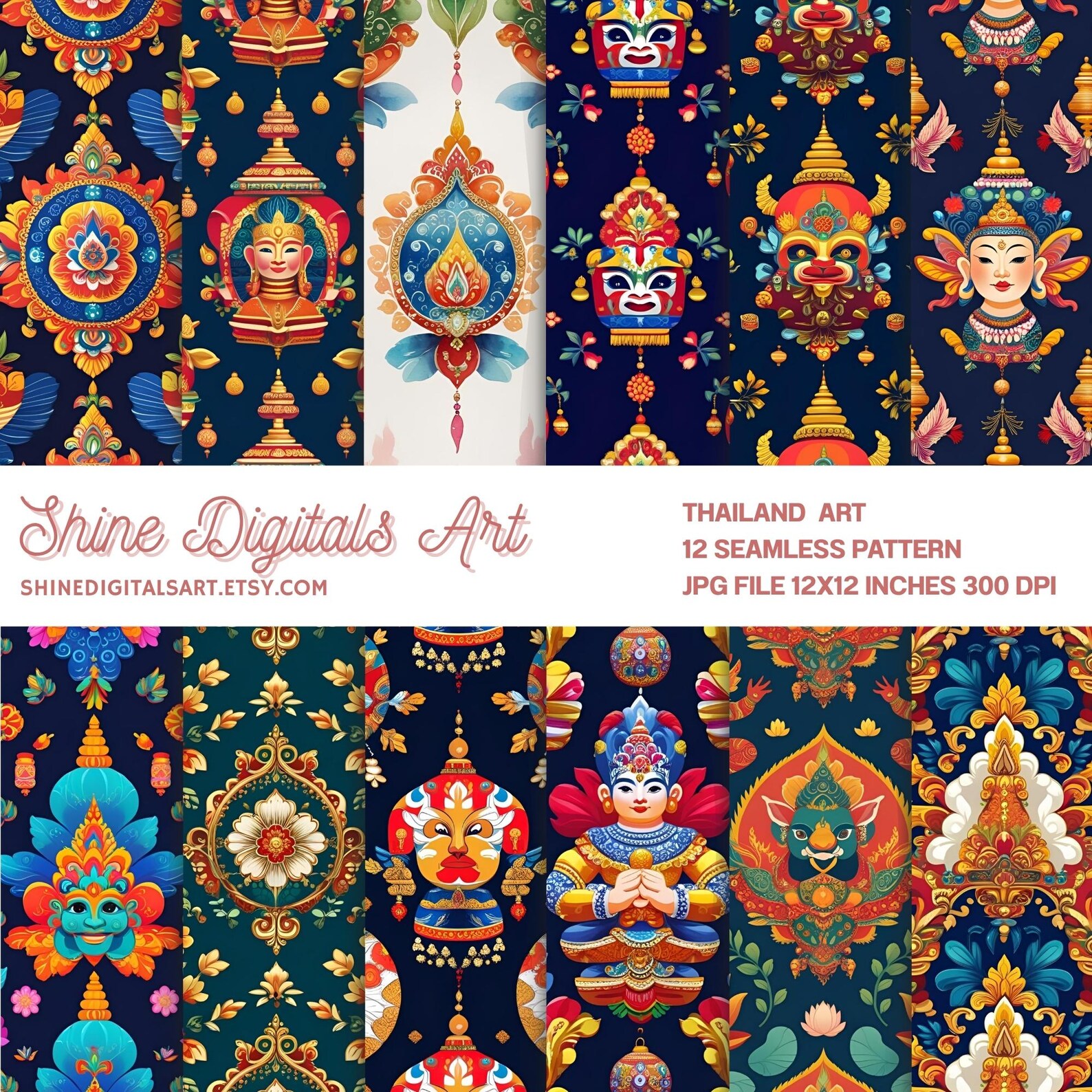 Thailand Art Seamless Pattern | Traditional Thai Design With Temples ...