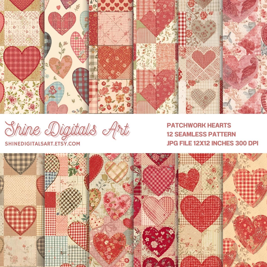 Patchwork Quilted Hearts Pattern, Seamless Cozy Cottagecore Design ...