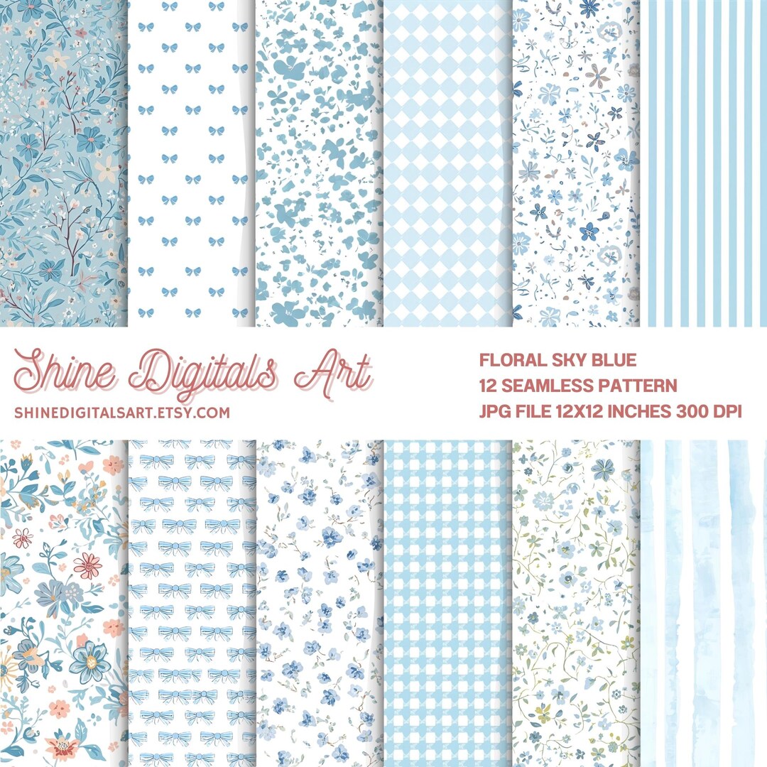 Floral Seamless Pattern: Sky Blue Ditsy Flowers, Digital Paper, INSTANT ...