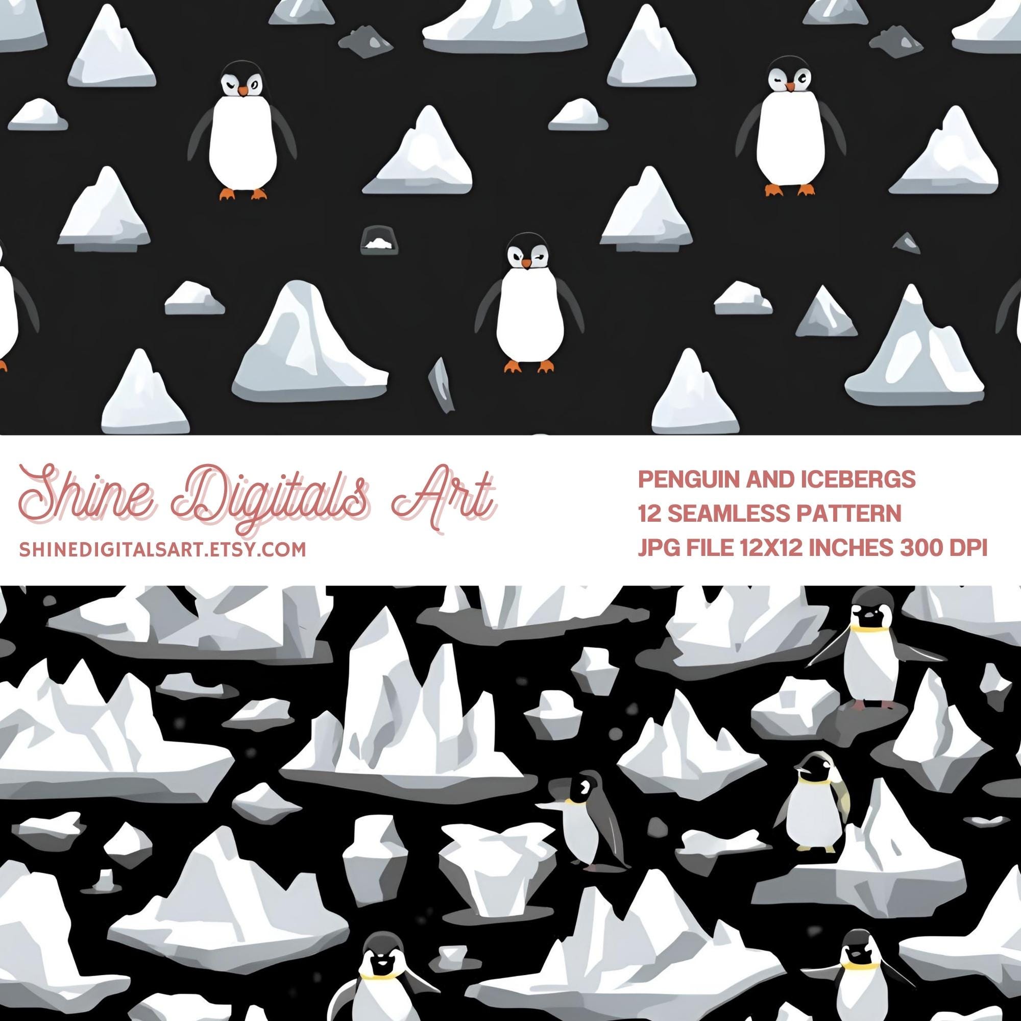 Penguins and Icebergs Seamless Pattern, Arctic Minimal Style, Winter ...