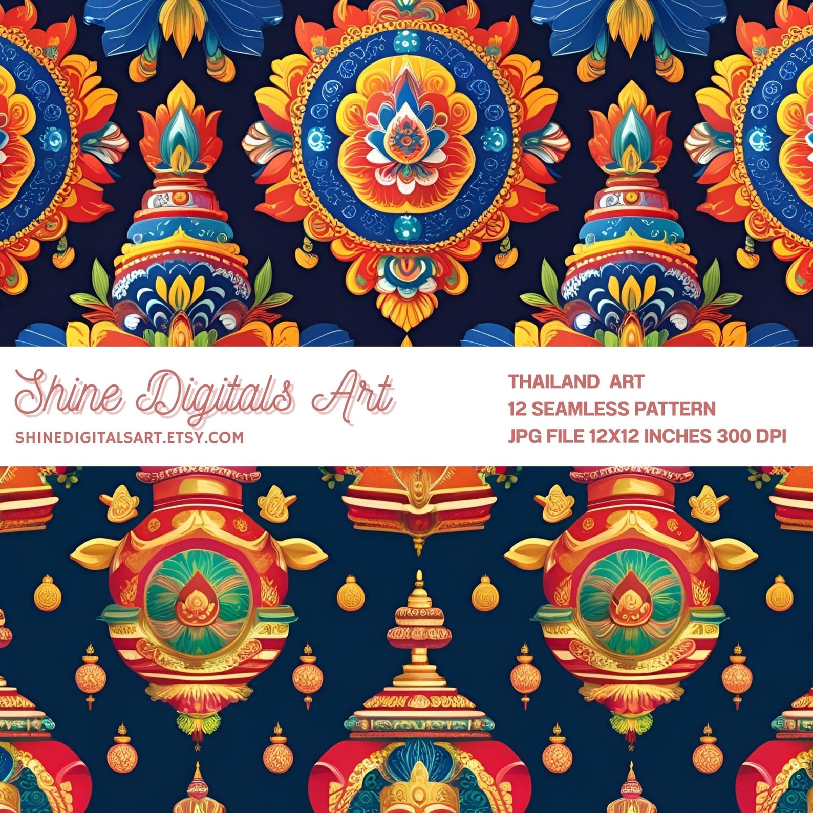 Thailand Art Seamless Pattern | Traditional Thai Design With Temples ...