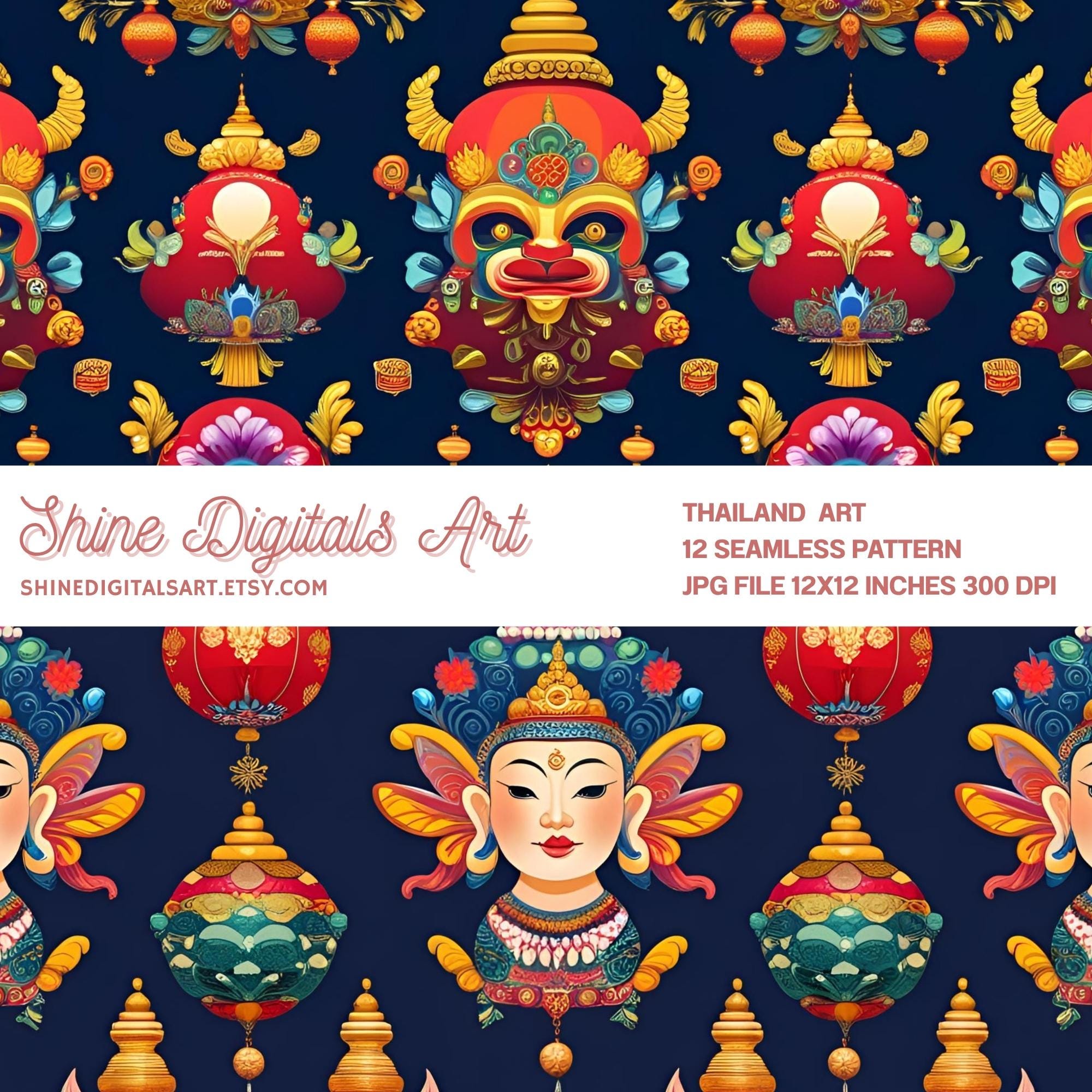Thailand Art Seamless Pattern | Traditional Thai Design With Temples ...