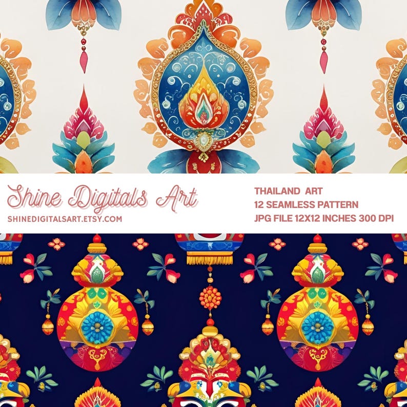 Thailand Art Seamless Pattern | Traditional Thai Design With Temples ...