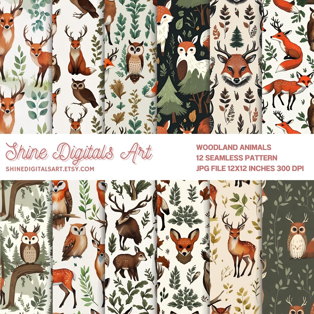 Woodland Animals Seamless Pattern, Forest Animal Digital Paper for ...
