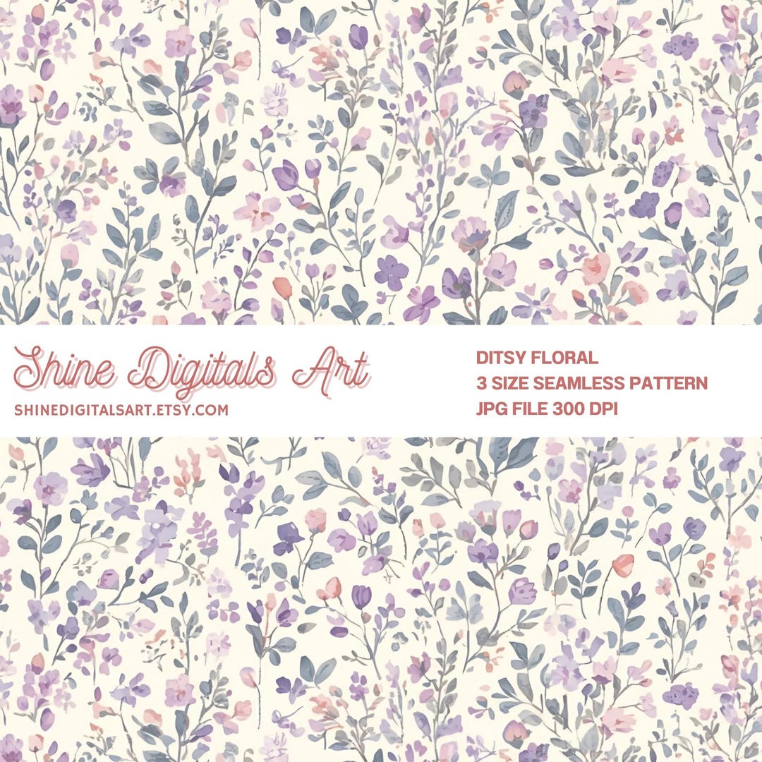 Ditsy Floral Ivory Lilac Seamless Pattern, Small Flower Digital Paper ...