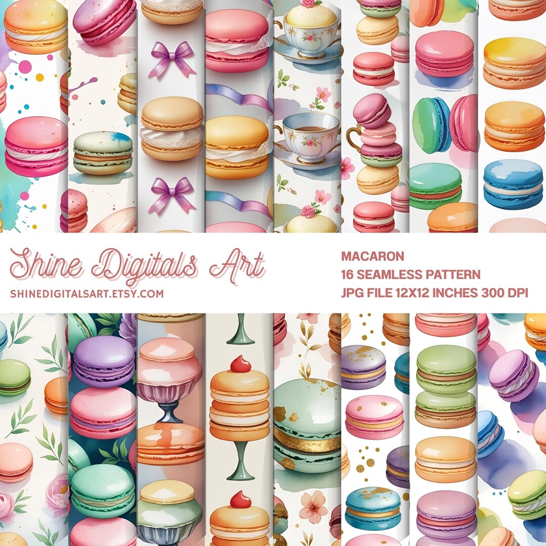 Watercolor Macaron Seamless Pattern: Pastel Dessert Digital Paper ...
