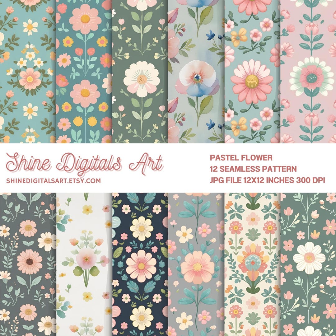 Pastel Flower Seamless Pattern, Soft Floral Digital Paper for Fabric ...
