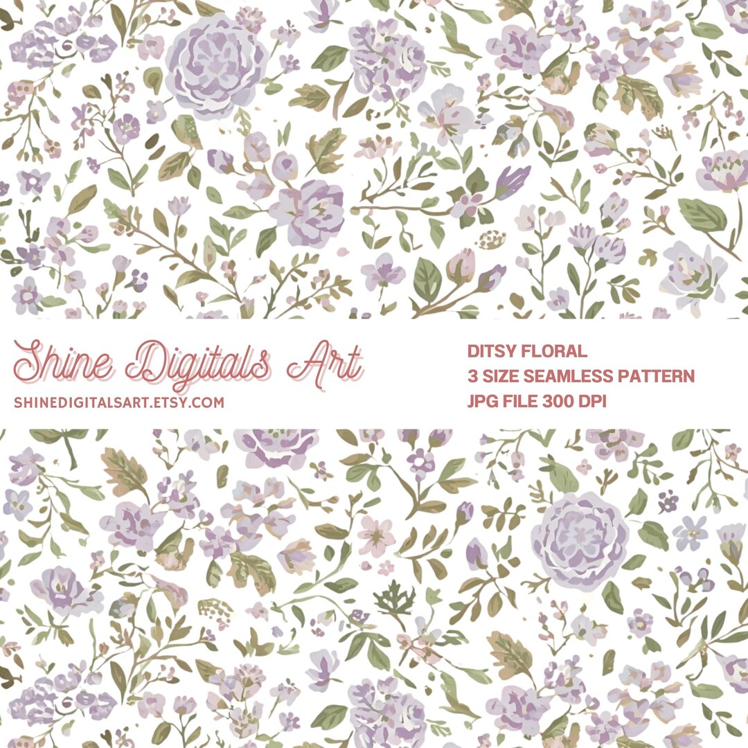 Ditsy Floral Lilac Sage Green Seamless Pattern, Small Flower Digital ...
