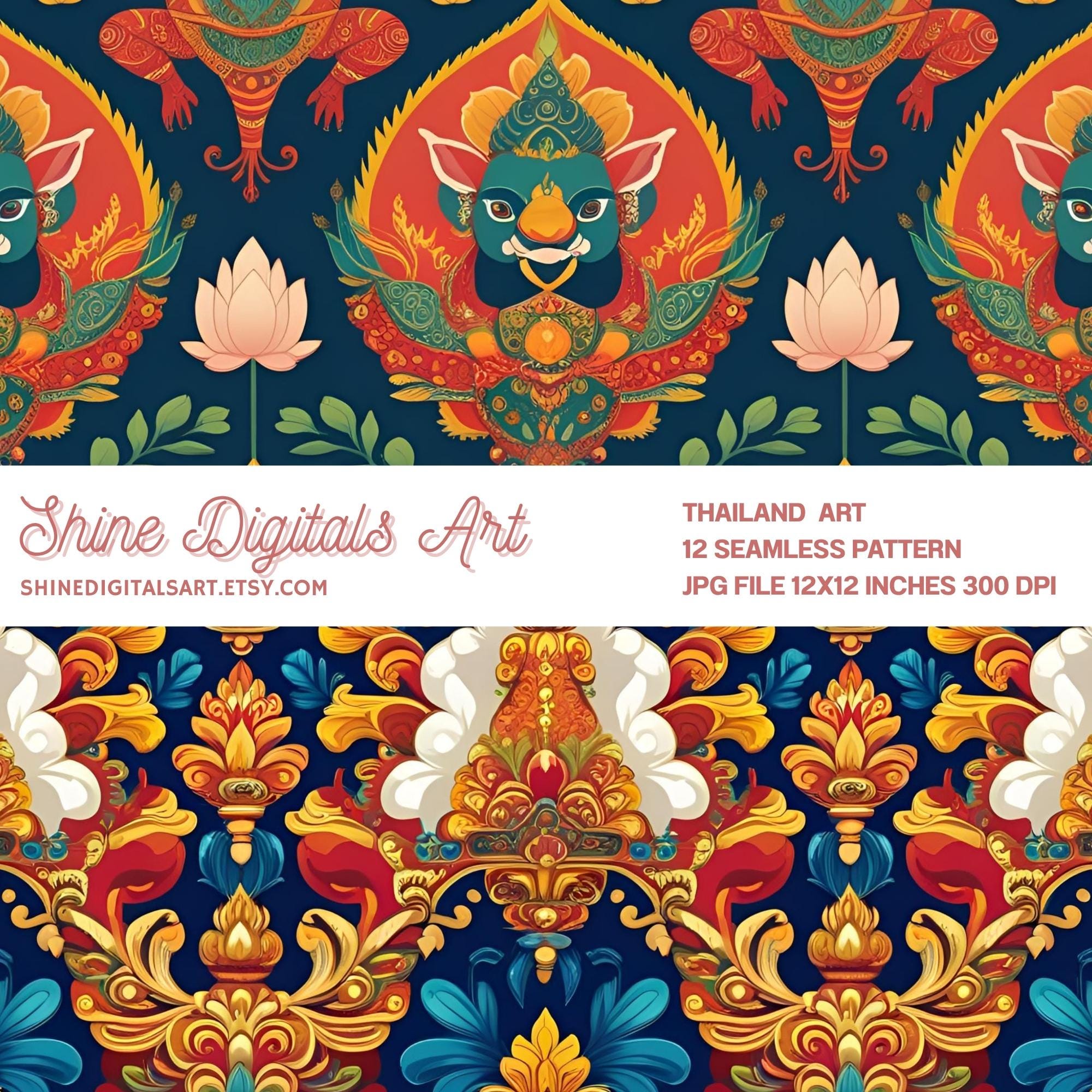 Thailand Art Seamless Pattern | Traditional Thai Design With Temples ...