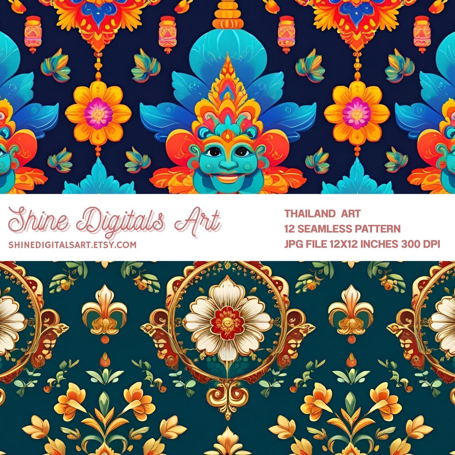 Thailand Art Seamless Pattern | Traditional Thai Design With Temples ...