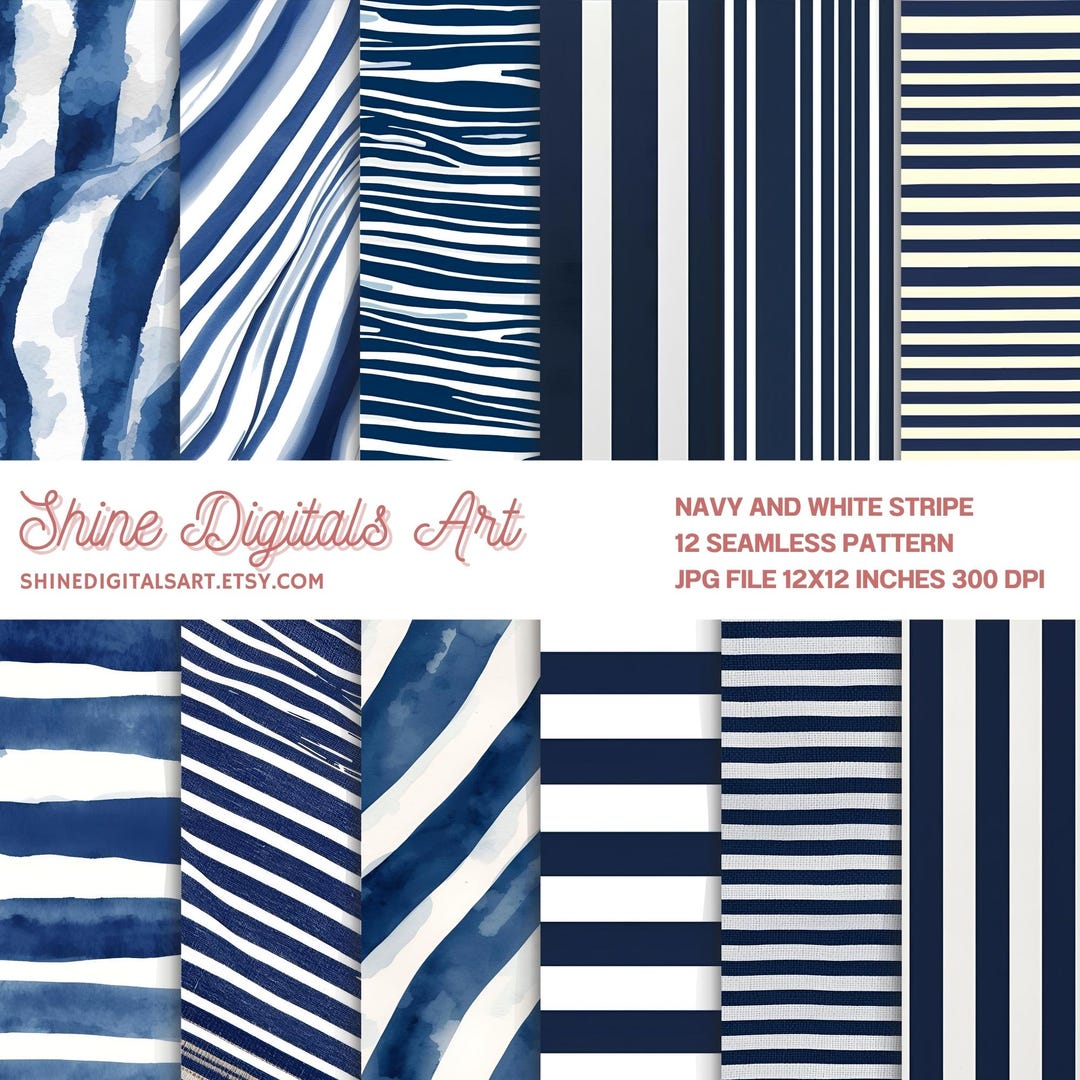 Stripes Navy and White Nautical, Seamless Marine Stripe Pattern - Etsy