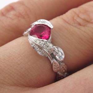 Ruby Leaf Ring, Ruby Leaf Engagement Ring, Diamond Ruby Leaf Ring, Nature Floral Leaves Ring ...