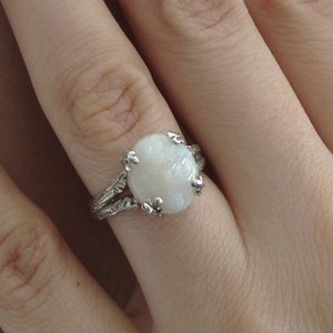 Big Natural Opal Oval Bark Leaf Engagement Ring, Opal Leaves Ring, Twig ...