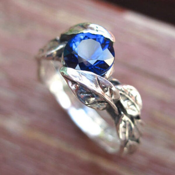 Sapphire Leaves Ring - Etsy