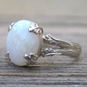 Big Natural Opal Oval Bark Leaf Engagement Ring, Opal Leaves Ring, Twig ...