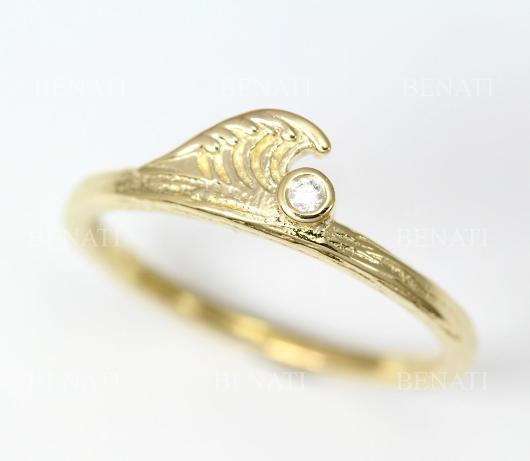 Diamond Wave Ring, 14k Gold Wave Ring, Sea Wave Shaped Gold Ring, Gold ...
