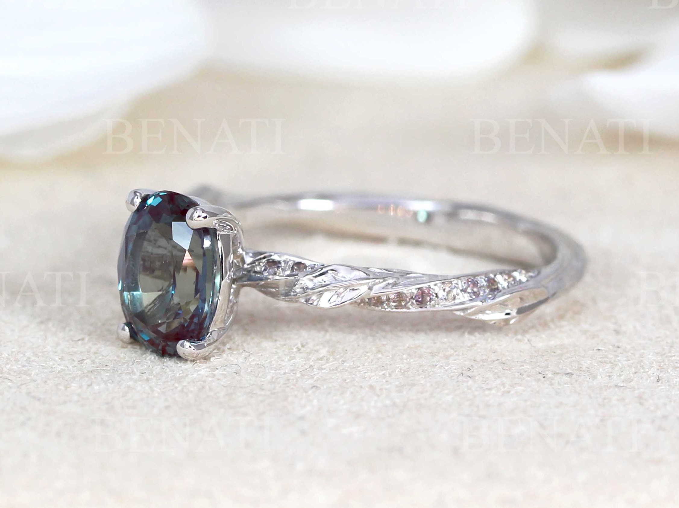 Alexandrite Leaf Engagement Ring: 14k Gold Nature Inspired Band - Etsy