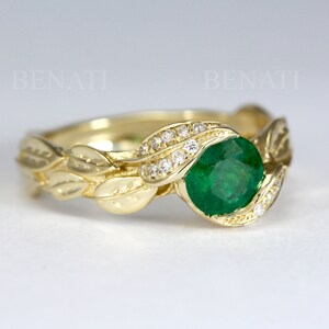 Natural Emerald Leaf Engagement Ring, Emerald Engagement Ring, Leaf ...