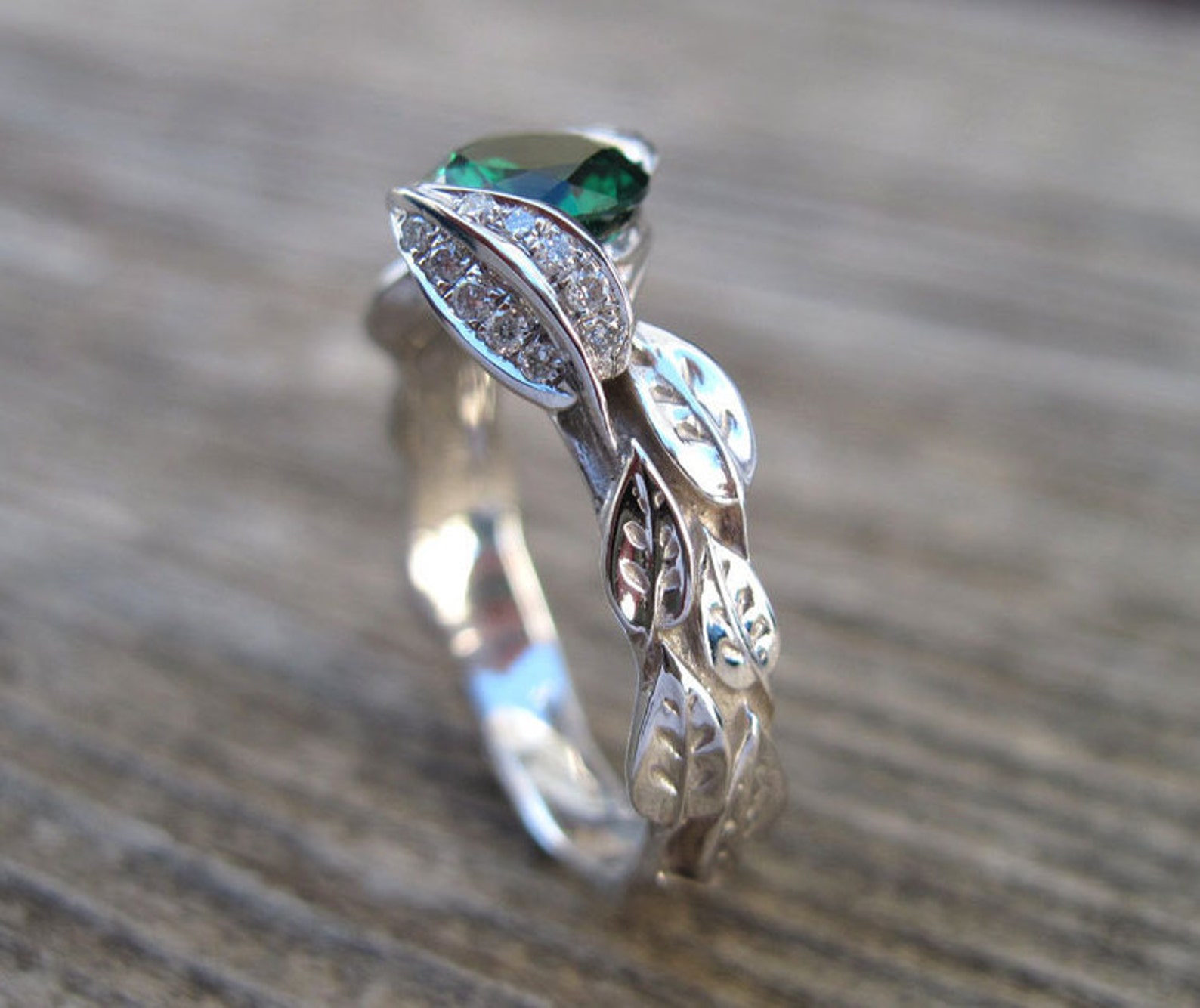 Gold Leaf Ring Emerald Leaf Engagement Ring Emerald - Etsy