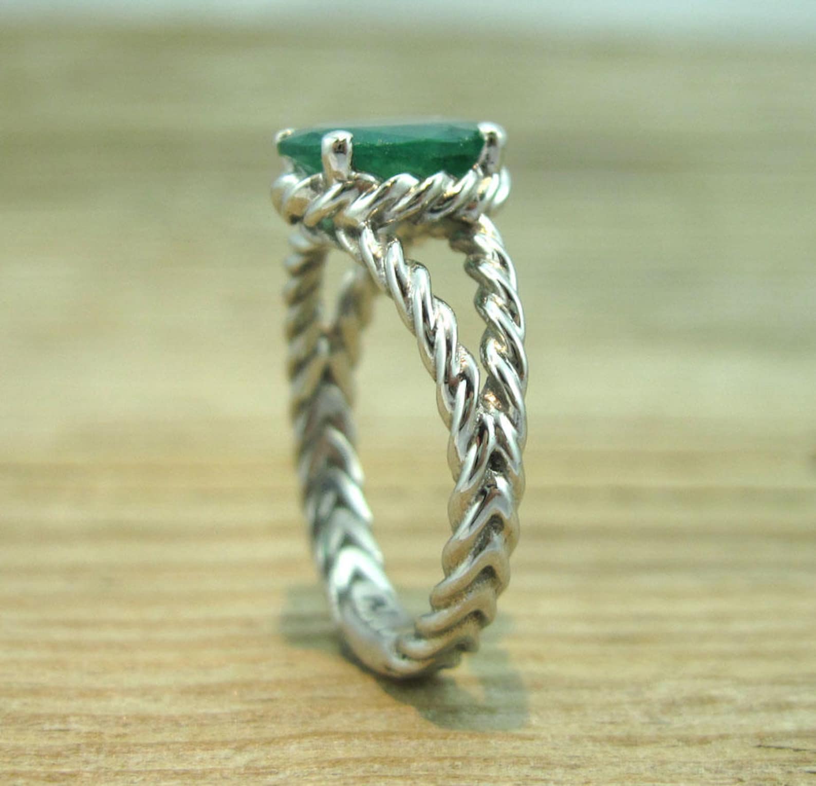 Natural Emerald Engagement Ring Oval Braided Rope Ring 14k - Etsy