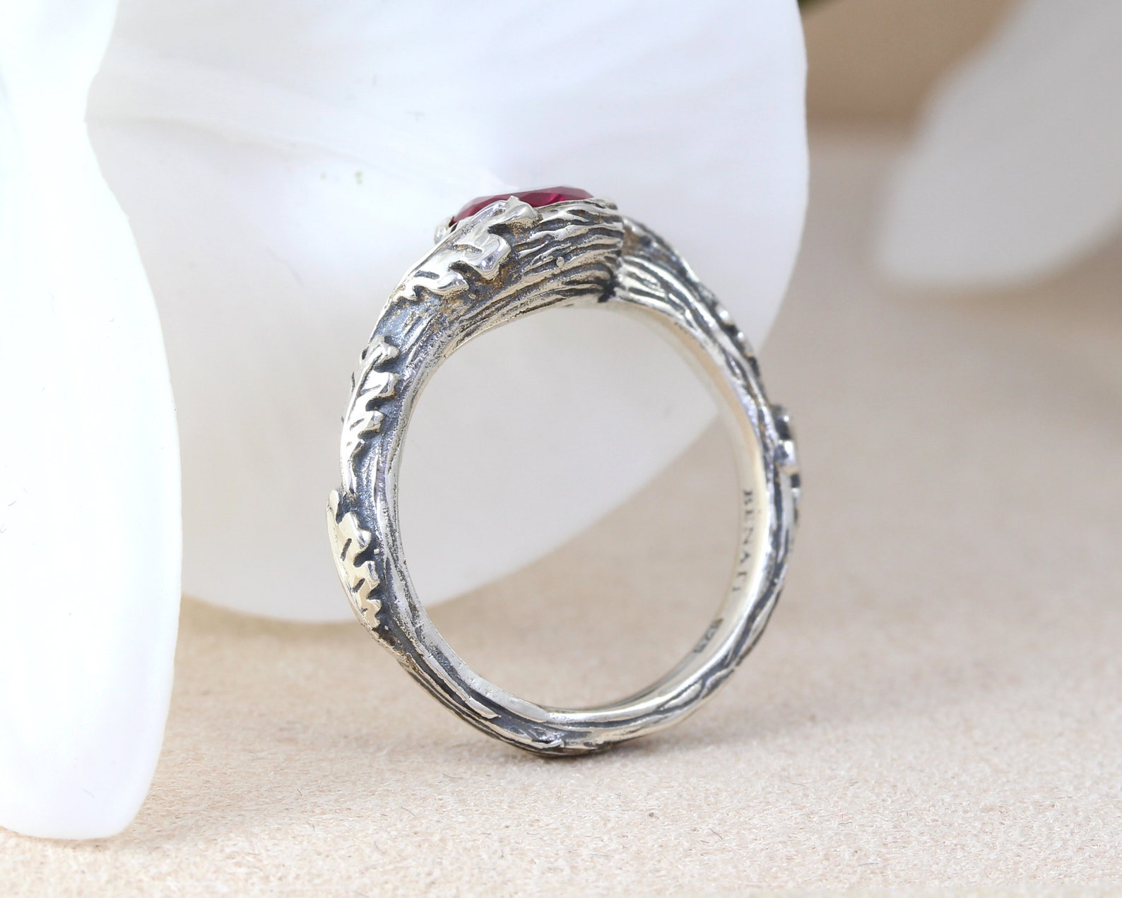 Silver Ruby Leaf Ring Promise Nature Inspired Gemstone Ring | Etsy