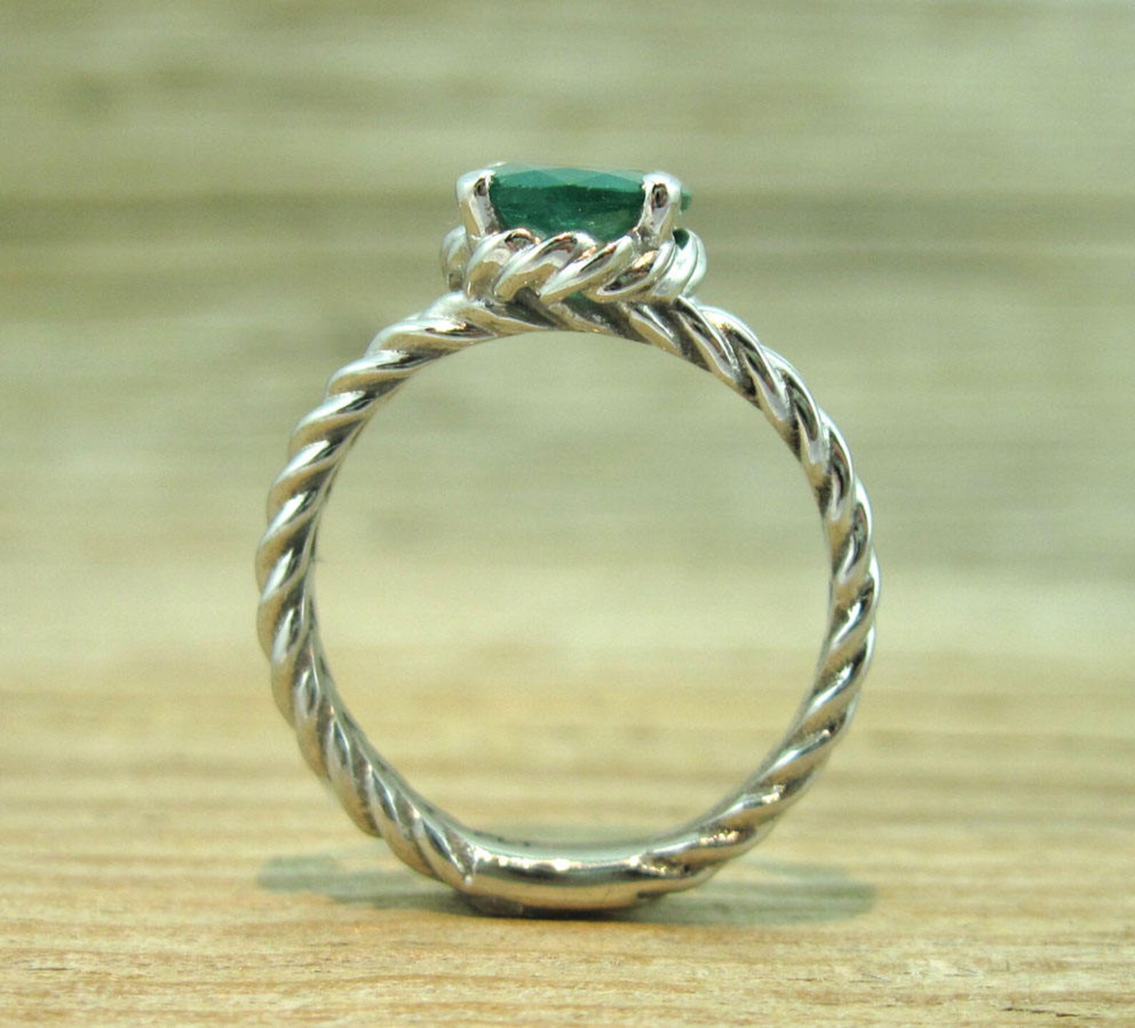 Natural Emerald Engagement Ring Oval Braided Rope Ring 14k - Etsy