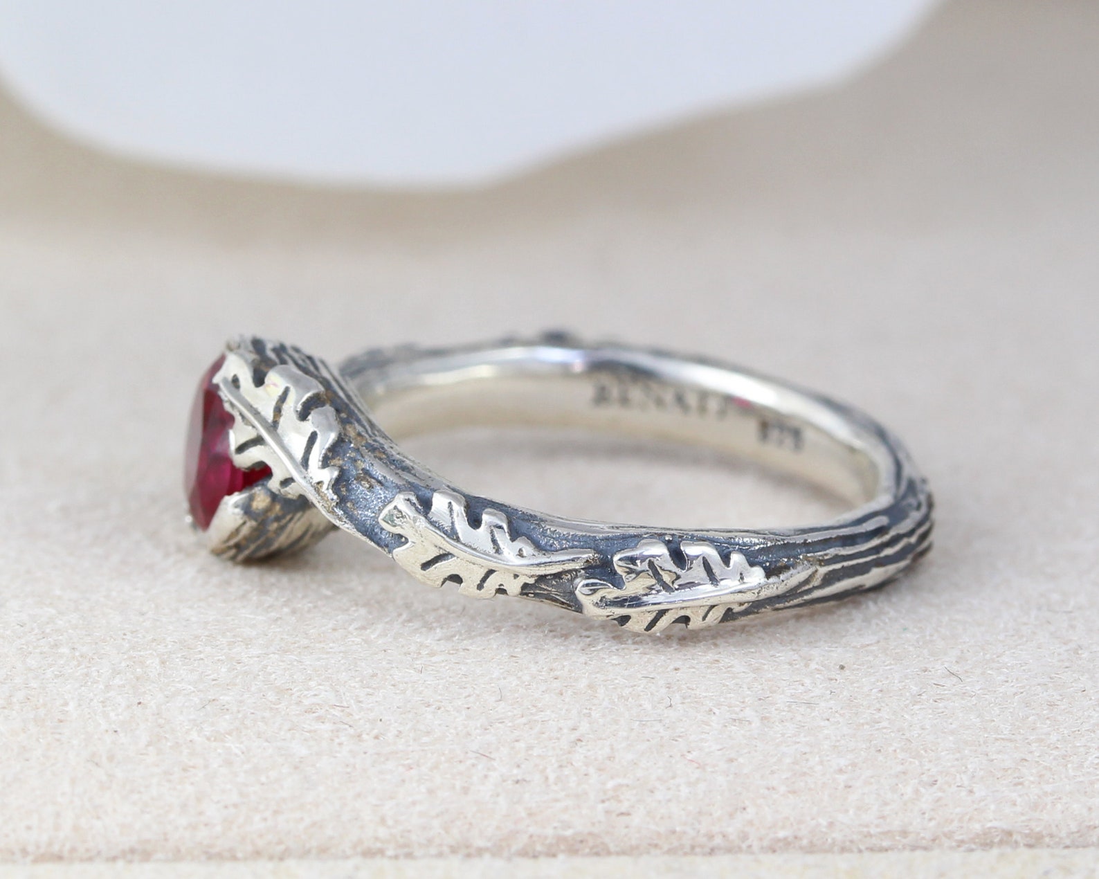 Silver Ruby Leaf Ring Promise Nature Inspired Gemstone Ring | Etsy