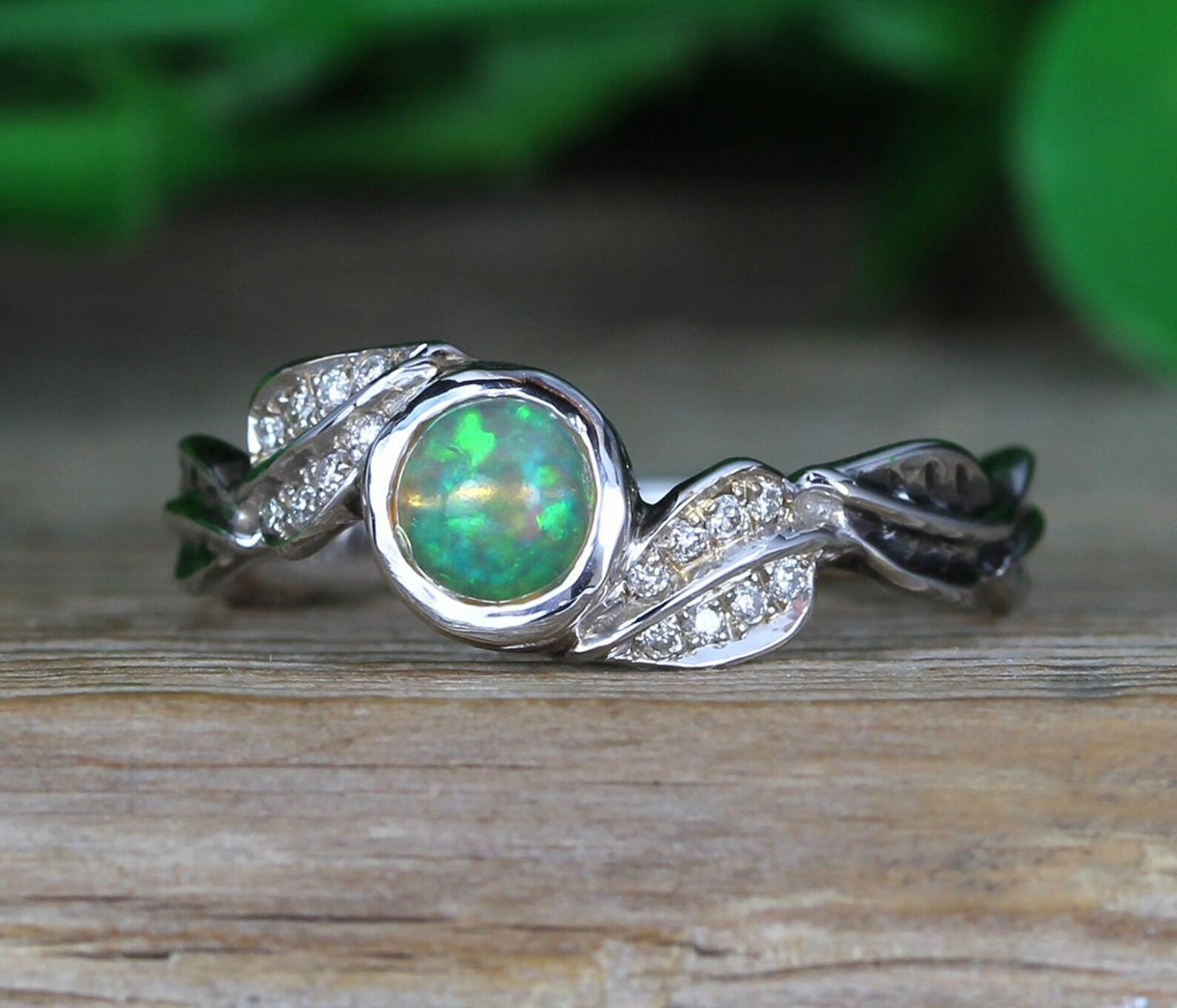 Natural Opal Engagement Ring Nature Inspired Leaf Ring | Etsy