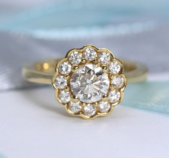 1.26 Carat Diamond Engagement Ring Vintage Style Cluster | Etsy