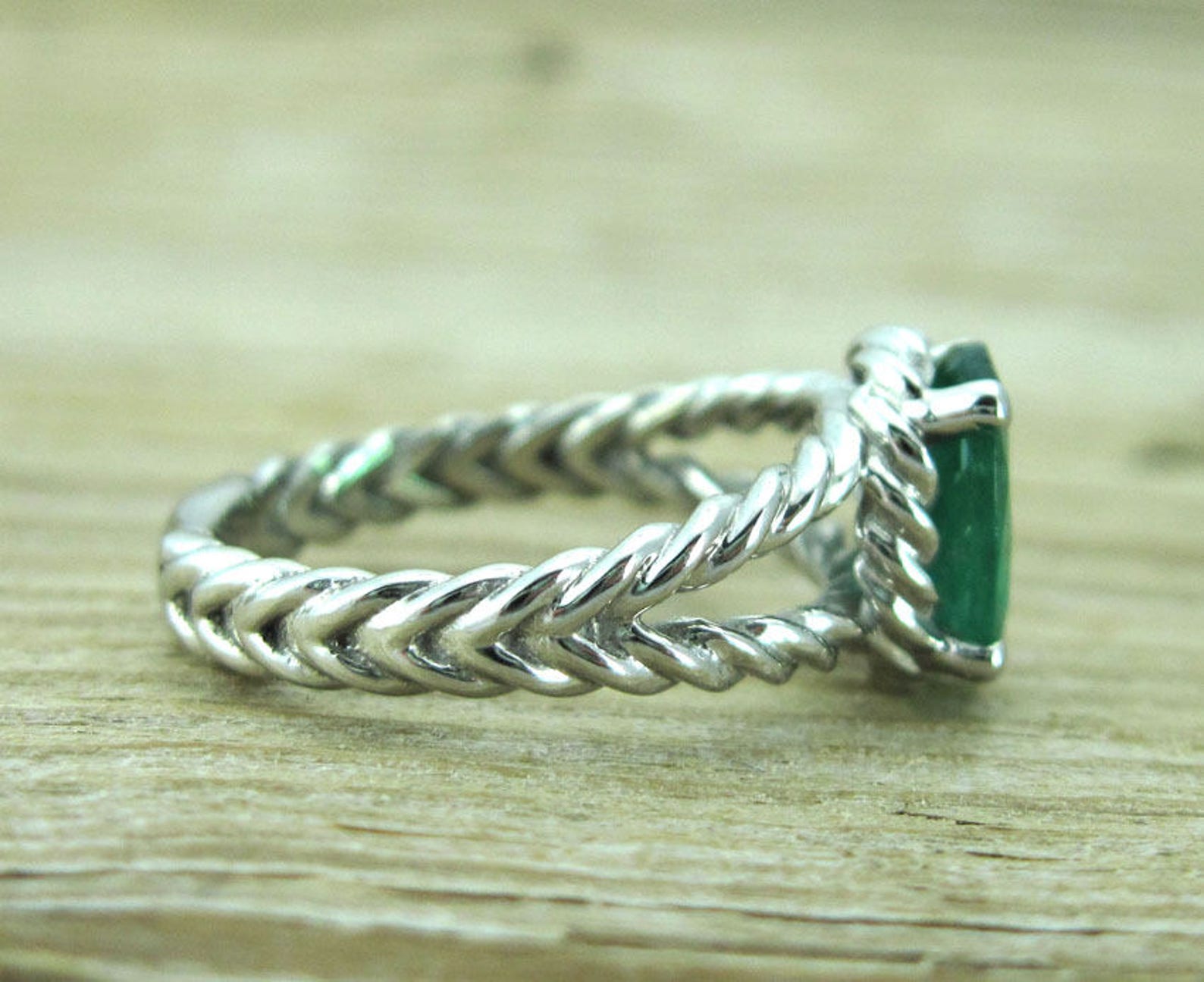 Natural Emerald Engagement Ring Oval Braided Rope Ring 14k - Etsy